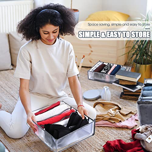 Shappy 6 Pcs Washable Wardrobe Clothes Organizer, Drawer Organizers Clothes for Family, Drawer Dividers for Clothes, Foldable Mesh Separation Box for Bedroom, Gray Grids (Classic)