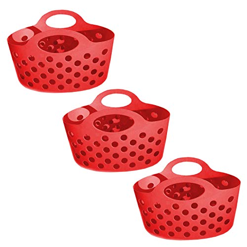 Red 3 Pack Plastic Organizer Baskets with Handles Small Soft Carry Totes Stackable