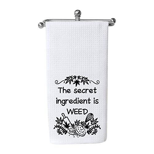 The Secret Ingredient is Weed Funny Farmhouse Kitchen Decor Cute Housewarming Gift Novelty Dish Towel (Ingredient is Weed)