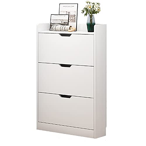 MYSNKU Shoe Cabinet Entryway White Narrow Shoe Storage Cabinet Flip Down Shoe Rack Wood 3 Tier Shoe Organizer Home and Apartment (White, 19.68x45.66)