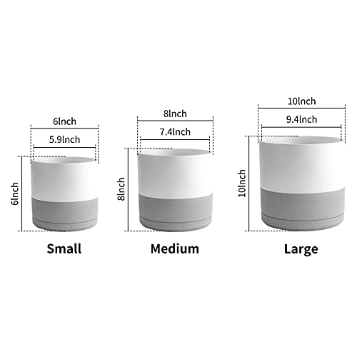 UMIAMOY 6inch Modern Cylinder Matte Ceramic Planter Pot with Drainage Hole and Saucer, Planter Pot for Indoor Outdoor Plants Flowers, White/Gray