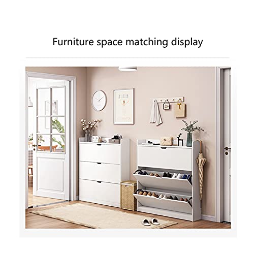 MYSNKU Shoe Cabinet Entryway White Narrow Shoe Storage Cabinet Flip Down Shoe Rack Wood 3 Tier Shoe Organizer Home and Apartment (White, 19.68x45.66)