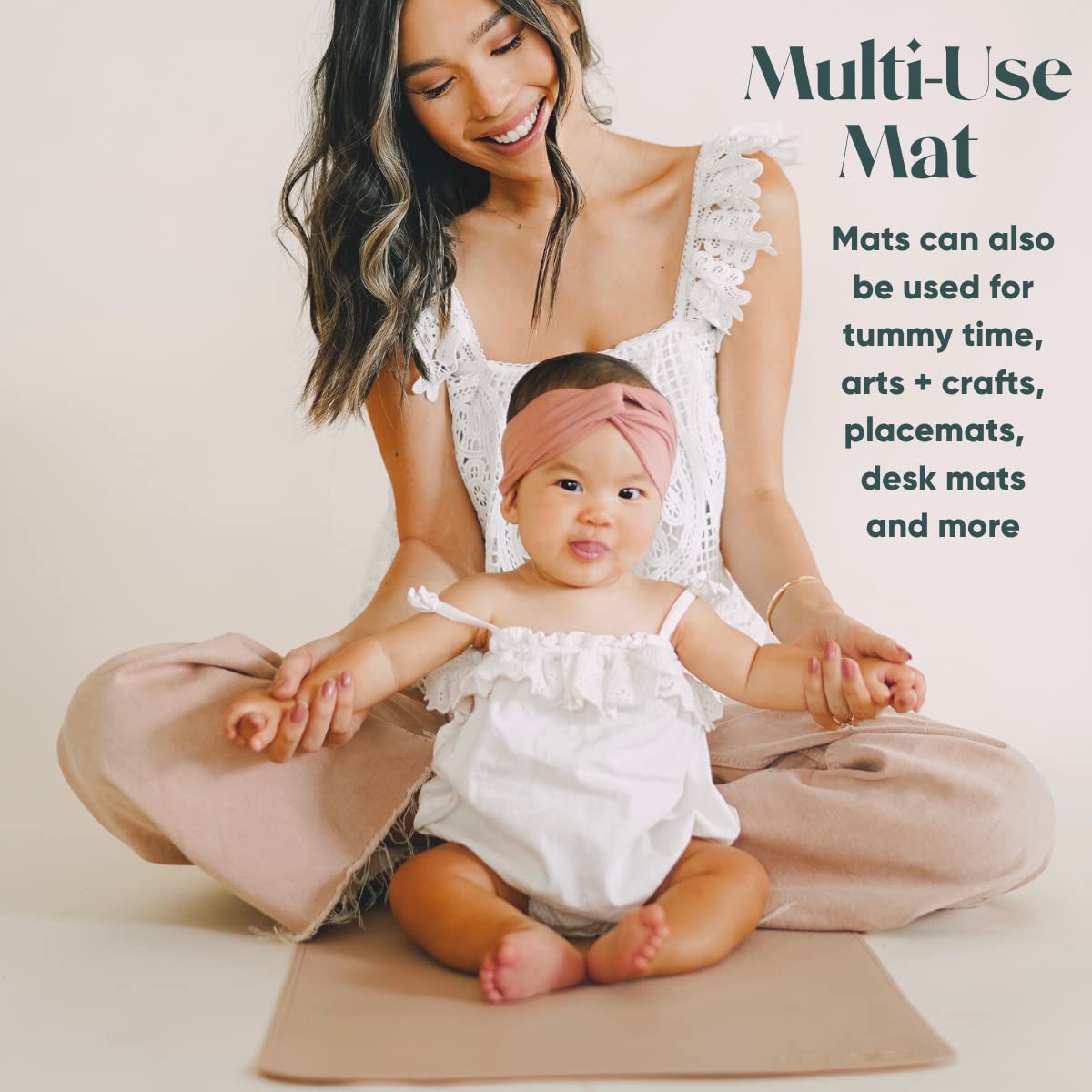 Ava + Oliver Vegan Leather Baby Changing Mat (16 X 30 in) - Multipurpose Wipeable and Portable Diaper Changing Mat - Foldable Travel Changing Mat (Tan Scallop)