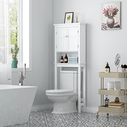 UTEX Bathroom Storage Over The Toilet, Bathroom Cabinet Organizer with Adjustable Shelves, Bathroom Space Saver for Bathroom, White