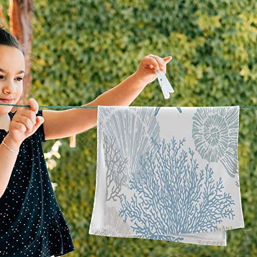 SHUSTARY 2 Pack Beach Theme Hand Towels for Bathroom,Coastal Blue Grey Starfish Seashell Coral Ocean Marine Soft Absorbent Kitchen Towels Decorative Hand Bath Towels for Shower,Face,Gym,Spa 14"x28"