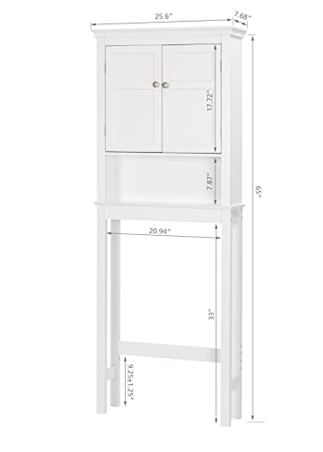 UTEX Bathroom Storage Over The Toilet, Bathroom Cabinet Organizer with Adjustable Shelves, Bathroom Space Saver for Bathroom, White