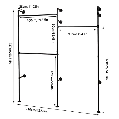Industrial Pipe Clothes Rack, Wall Mounted Garment Rack, Heavy Duty Iron Garment Bar, Clothes Hanging Rod Bar