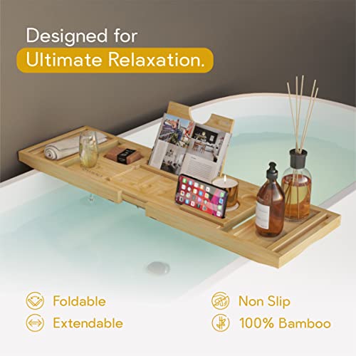 Bathtub Caddy Tray β Bath Caddy Tray for Bathtub β Expandable - Bathroom Accessories for a Modern Home β Practical and Versatile Bathtub Tray with Extending Sides