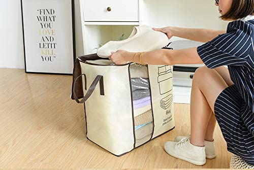 GUAGLL Large Capacity Quilt Storage Bag Printed Non Woven Foldable Window Handle Storage Bag for Clothers Quilt Toys