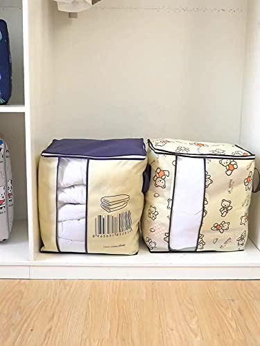GUAGLL Large Capacity Quilt Storage Bag Printed Non Woven Foldable Window Handle Storage Bag for Clothers Quilt Toys