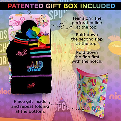 JoJo Siwa Kid’s Winter Hat, Scarf, and Snow Gloves, 3 Pc. Set, Soft and Warm Pom-Pom Beanie with Big Bow