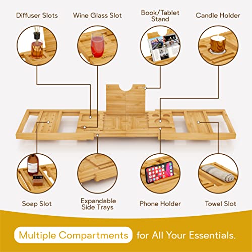 Bathtub Caddy Tray β Bath Caddy Tray for Bathtub β Expandable - Bathroom Accessories for a Modern Home β Practical and Versatile Bathtub Tray with Extending Sides
