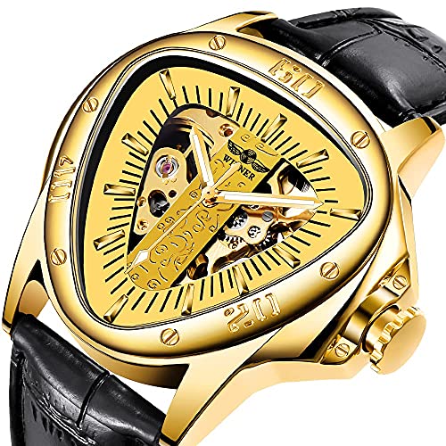BOSNI Triangle Men Mechanical Wristwatches Luxury Golden Dial Automatic Watch Men Skeleton Wrist Watches