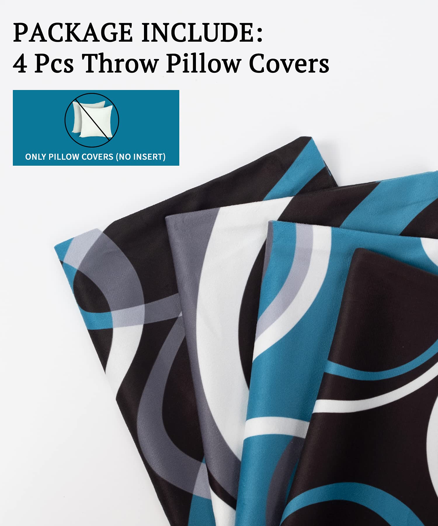 D DIFARIC Blue and Black Throw Pillow Covers 18x18 Inches Set of 4 Decor Decorative Throw Pillow Cover Abstract Modern Geometric Teal Square Cushion Cases for Sofa Bed Couch
