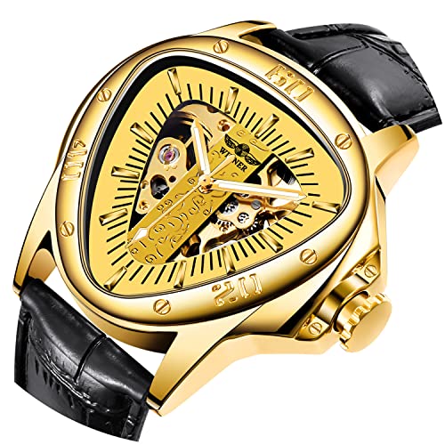 BOSNI Triangle Men Mechanical Wristwatches Luxury Golden Dial Automatic Watch Men Skeleton Wrist Watches