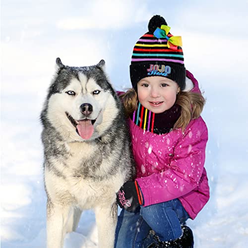 JoJo Siwa Kid’s Winter Hat, Scarf, and Snow Gloves, 3 Pc. Set, Soft and Warm Pom-Pom Beanie with Big Bow