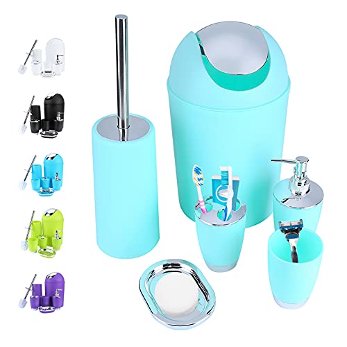 Yosoo 6 Piece Plastic Bathroom Accessory Set Luxury Bath Accessories Bath Set Lotion Bottles, Toothbrush Holder, Tooth Mug, Soap Dish, Toilet Brush, Trash Can (Light Green)