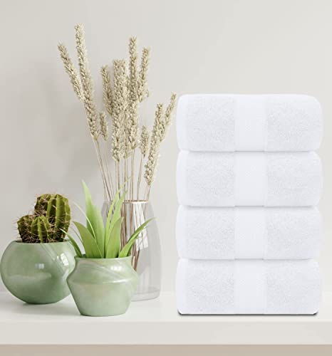 Luxury White Bath Towels Extra Large | 100% Soft Cotton 700 GSM Thick 2Ply Absorbent Quick Dry Hotel Bathroom Towel | 27x54 Inch | White | Set of 4