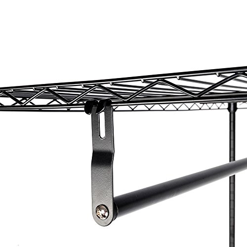 Karl home Wire Garment Rack on Wheels, Heavy Duty Rolling Clothes Rack with 2 Hanging Rods Shelves Hooks, Freestanding Adjustable Closet Organizer Wardrobe System Black Metal Frame