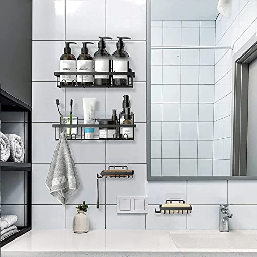 WAYDA 4 Pack Shower-Caddy, Adhesive Shower-Organizer-Shelves, Shower-Shelf-for-Bathroom-Storage,No Drilling Inside-Shower-Rack-with-Soap-Holder (Black)