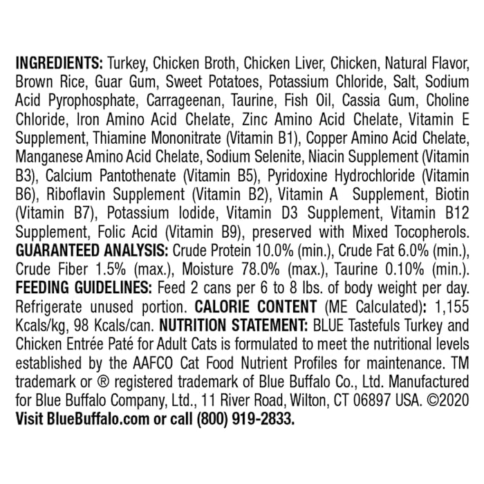 Blue Buffalo Tastefuls Chicken and Turkey Entree Wet Cat Food Pate, 3 oz., Case of 12