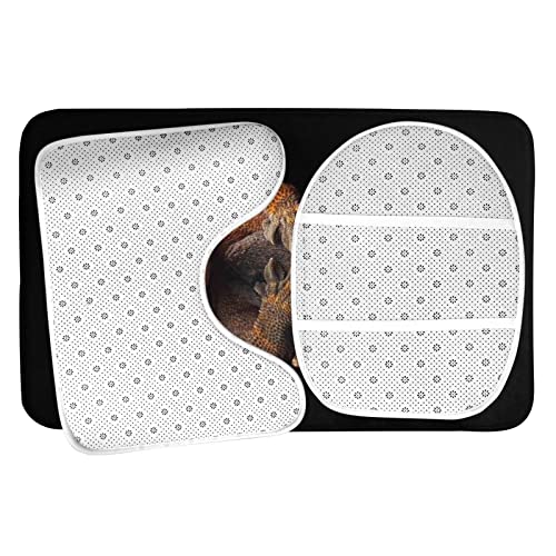 Aniaml Gecko Lizard Bathroom Carpet Floor Mat 3-Piece Set, Washable Bathroom Floor Mat/U-Shaped Toilet Mat/O-Shaped Toilet Lid Cover, with Solid Rubber Backing