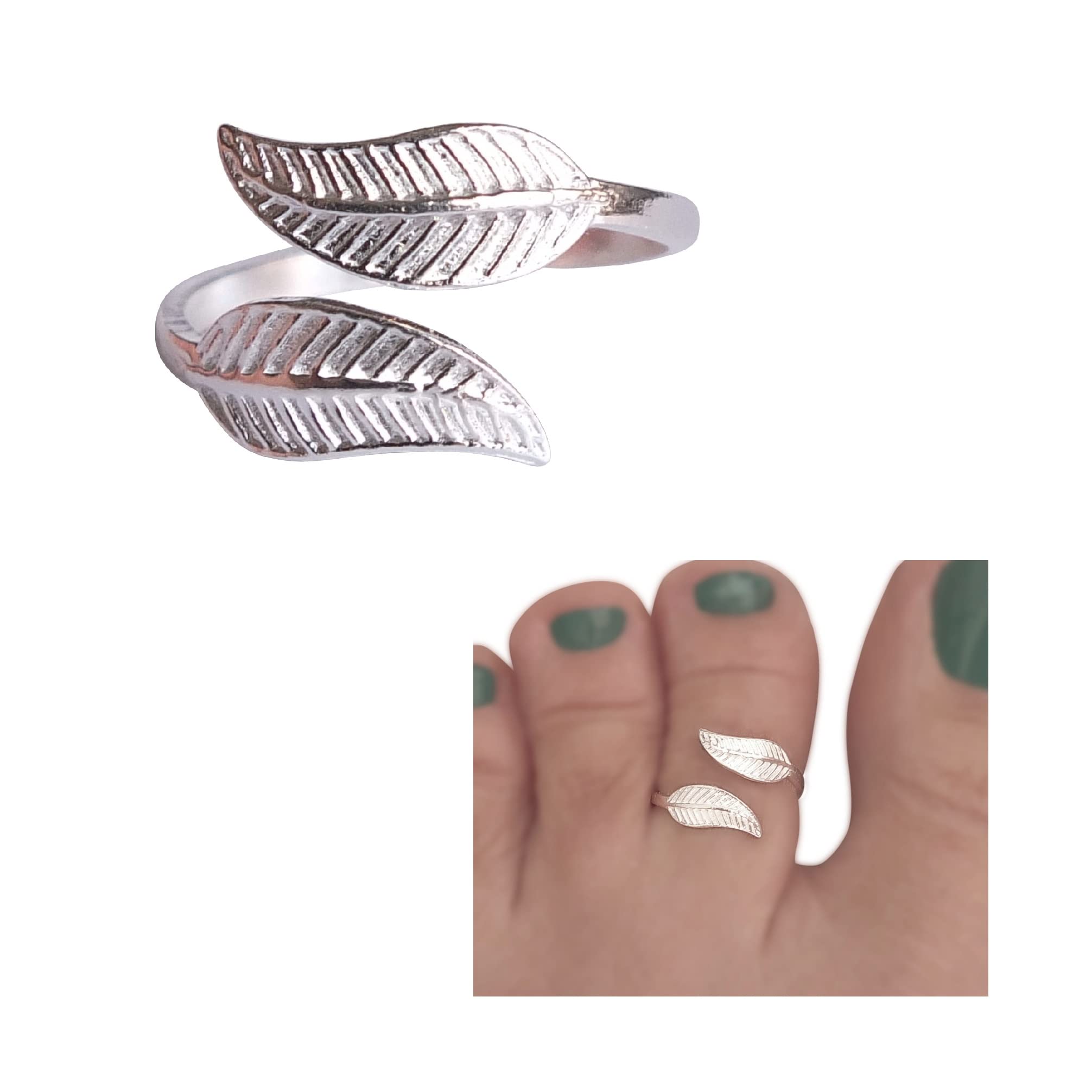 Handmade Silver Leaf Wrap Adjustable Toe Ring, 925 Sterling Silver, Classic Floral Open Toe, Pinky or Knuckle Rings for Women, foot bare jewelry, By MiYa Jewelry Creations