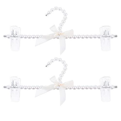 LUOZZY 2 Pcs Artificial Pearl Hangers Pearl Pants Hangers Plastic Bowknot Clothes Rack with Clip for Trousers Jeans Skirts