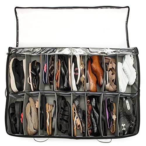 MOJECTO Extra Large Under Bed Storage Organizer (40x27x6 In) With Hard Bottom And Side Walls For Shoes, Blanket, Clothes.
