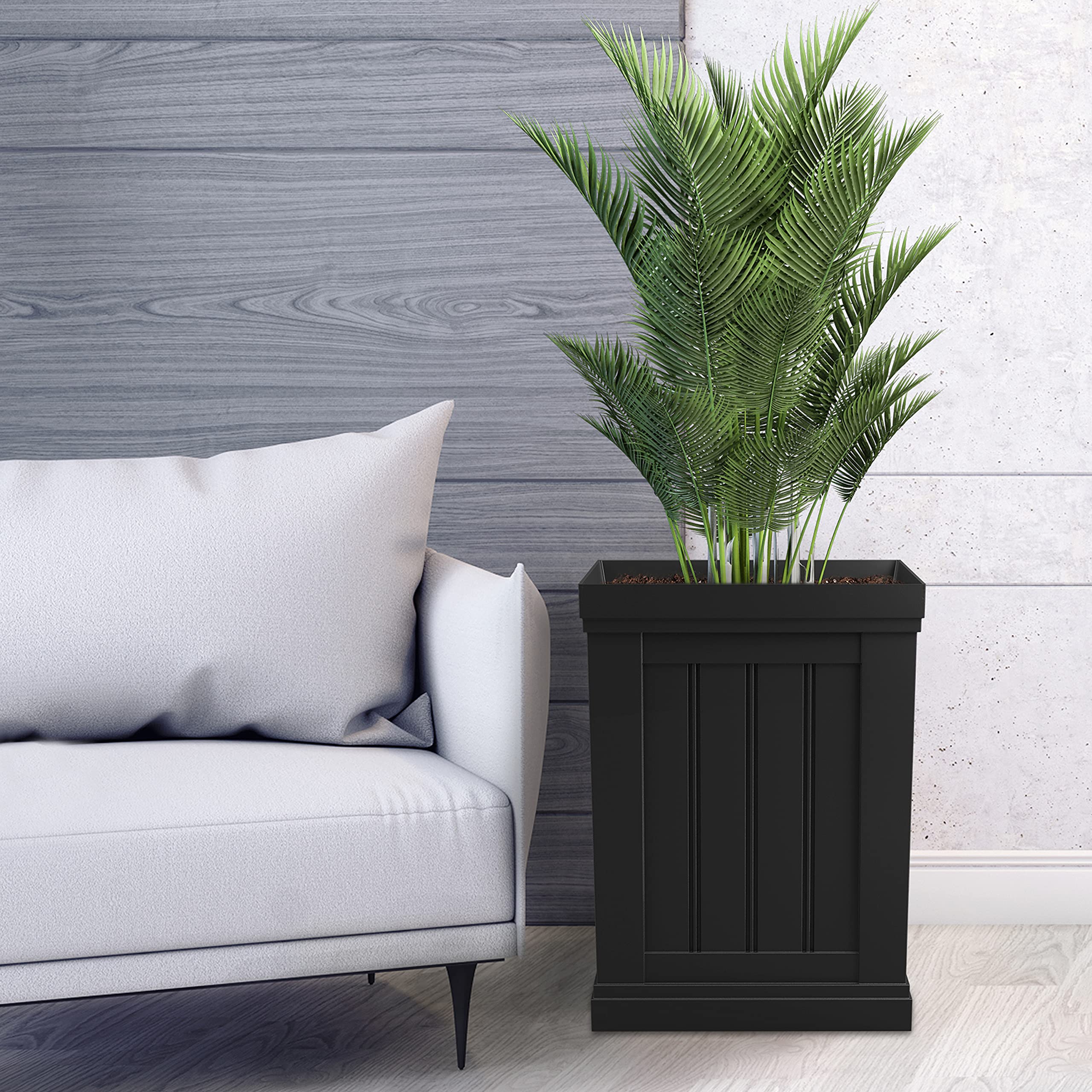 Verel 20 Inch Square Planter - Tall Planter with 32 Drainage Holes – Indoor and Outdoor Flower Pots for Front Door, Patio and Deck (Black)