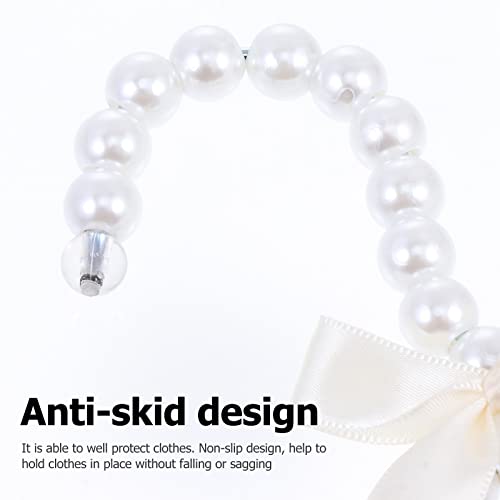 LUOZZY 2 Pcs Artificial Pearl Hangers Pearl Pants Hangers Plastic Bowknot Clothes Rack with Clip for Trousers Jeans Skirts