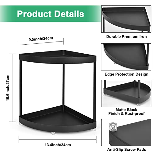 2 Tier Bathroom Countertop Organizer, Corner Storage Shelf Counter Standing Rack Cosmetic Vanity Tray Kitchen Spice Rack, Black