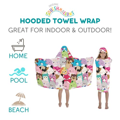 Franco Squishmallows Super Soft Cotton Bath/Pool/Beach Towel, 58 in x 28 in & Squishmallows Kids Bath/Pool/Beach Soft Cotton Terry Hooded Towel Wrap, 24 in x 50 in