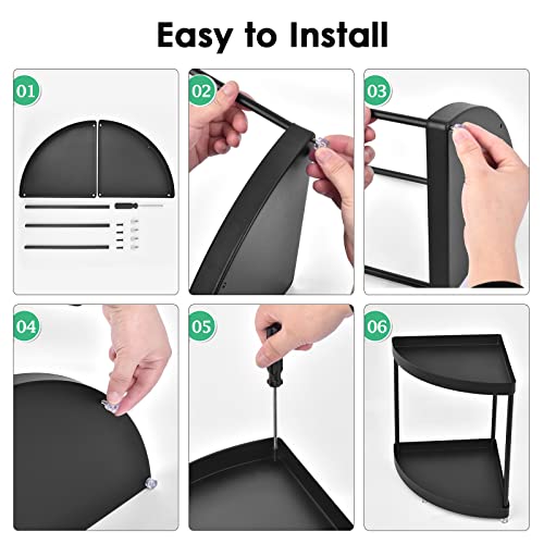 2 Tier Bathroom Countertop Organizer, Corner Storage Shelf Counter Standing Rack Cosmetic Vanity Tray Kitchen Spice Rack, Black