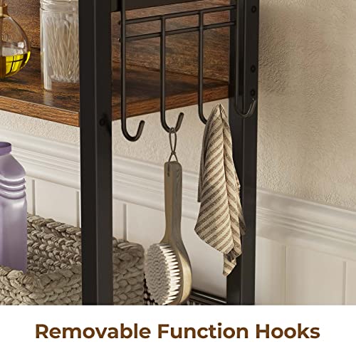 Rolanstar Over The Toilet Storage, 4-Tier Wooden Bathroom Space Saver with Hooks, Freestanding Bathroom Organizer, Multifunctional Over The Toilet Storage Rack, Bathroom Toilet Rack, Rustic Brown
