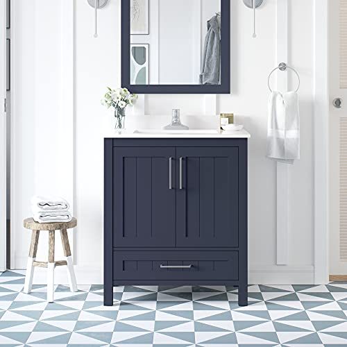 Ove Decors Kansas 30 in. Single Sink Bathroom Cultured Marble Countertop Vanity, 30 inches, in Midnight Blue