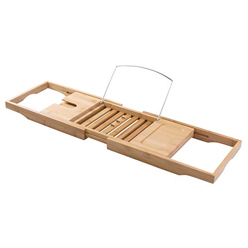 InterDesign Formbu Bathtub Caddy with Reading Tray, Wine, Tablet and Phone Holder - Natural