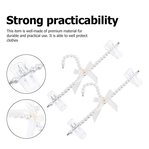 LUOZZY 2 Pcs Artificial Pearl Hangers Pearl Pants Hangers Plastic Bowknot Clothes Rack with Clip for Trousers Jeans Skirts