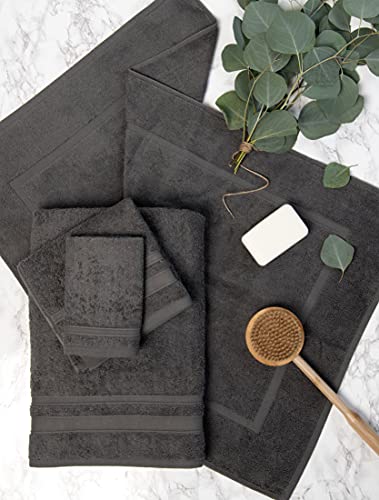 Bokser Home Hospitality Kenwood Hand Towels, Hotel Quality for Bathroom, Home, and Spa, 100% Combed Ring Spun Cotton Providing a Soft, Luxurious Feel, Dark Grey, 30” x 16” (Pack of 18)
