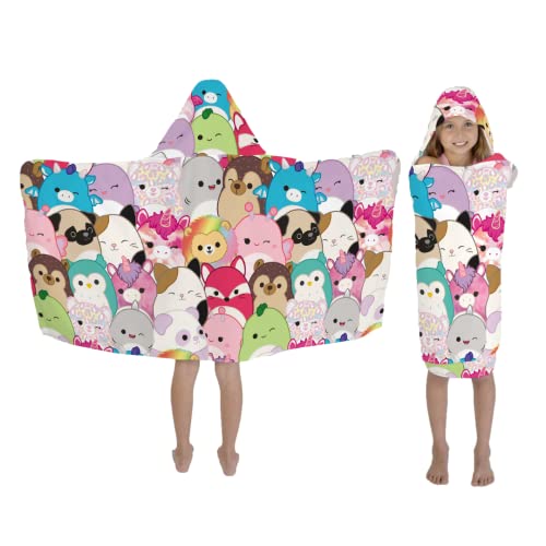 Franco Squishmallows Super Soft Cotton Bath/Pool/Beach Towel, 58 in x 28 in & Squishmallows Kids Bath/Pool/Beach Soft Cotton Terry Hooded Towel Wrap, 24 in x 50 in