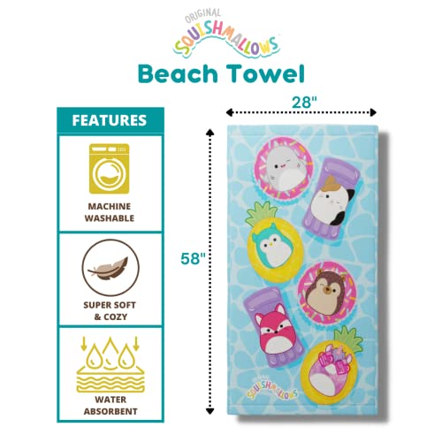Franco Squishmallows Super Soft Cotton Bath/Pool/Beach Towel, 58 in x 28 in & Squishmallows Kids Bath/Pool/Beach Soft Cotton Terry Hooded Towel Wrap, 24 in x 50 in