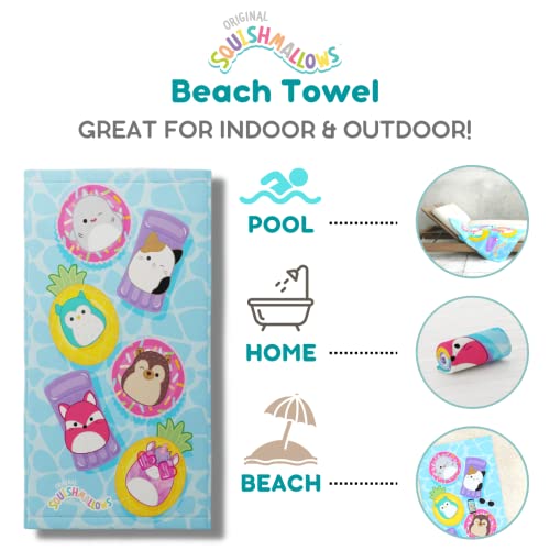 Franco Squishmallows Super Soft Cotton Bath/Pool/Beach Towel, 58 in x 28 in & Squishmallows Kids Bath/Pool/Beach Soft Cotton Terry Hooded Towel Wrap, 24 in x 50 in