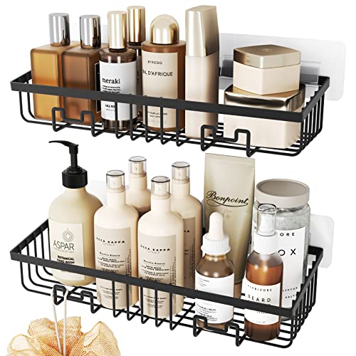 Alsonerbay Shower Organizer Bathroom Caddy for Shower, No Drilling Shower Shelf Baskets for Storage, Rustproof Metal Shower Rack, 2 pack, Matte Black