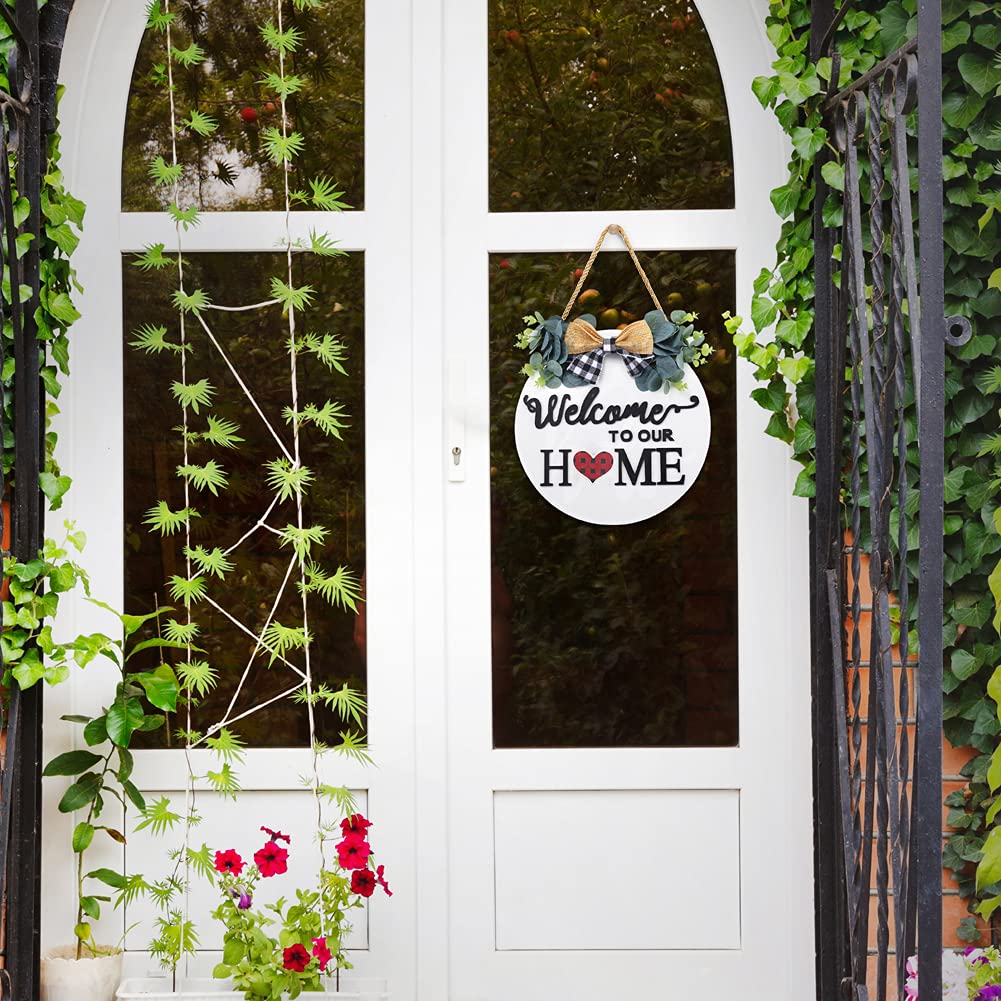 Seasonal Interchangeable Welcome Sign for Front Door Decor, Welcome to Our Home Sign with Holiday Pieces for Farmhouse Front Porch Decor and Housewarming Gift(White)