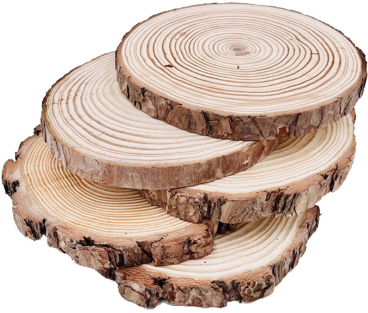 Natural Round Discs Rustic Wood Slices 5 Pcs 7-8 inch Unfinished Wood kit Circles Crafts Tree Slices with Bark Log Discs for DIY Arts and Wedding Christmas Ornaments