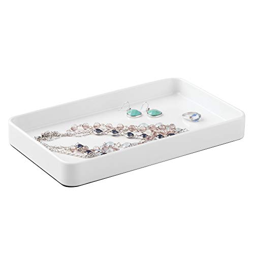 iDesign Gia Metal Guest Towel Tray, Non-Slip Vanity Board for Bathroom, Kitchen, Office, Craft Room, Countertops, Closets, 9.62" x 5.62" x 1.07", White