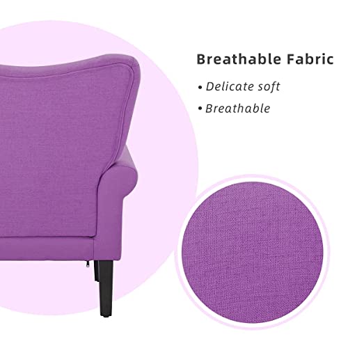 YOLENY Modern Accent Chair,High Back Armchair,Upholstered Fabric Button Single Sofa with Wooden Legs for Living Room, Bedroom, Club, Purple