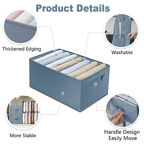 PYRMONT Drawer Organizers for Clothing, Wardrobe Clothes Organizer for jeans with Large Grid,Clothes Organizer for Folded Clothes,Clothes Drawer Organizer for Jeans Pants (2PACK, 7Grid)