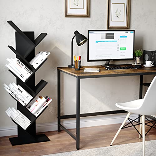 Yusong Tree Bookshelf, 9-Tier Book Tree Shelf Bookcase for Living Room Bedroom, Floor Standing Magazine CD Organizer Rack for Home Office, Black