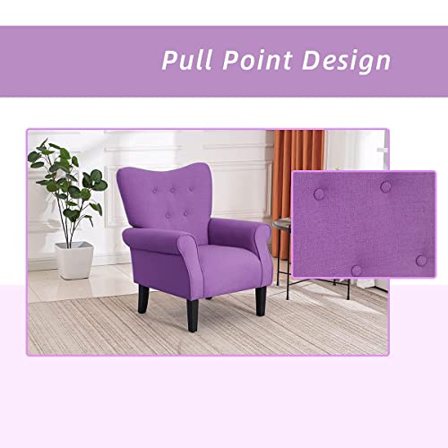 YOLENY Modern Accent Chair,High Back Armchair,Upholstered Fabric Button Single Sofa with Wooden Legs for Living Room, Bedroom, Club, Purple